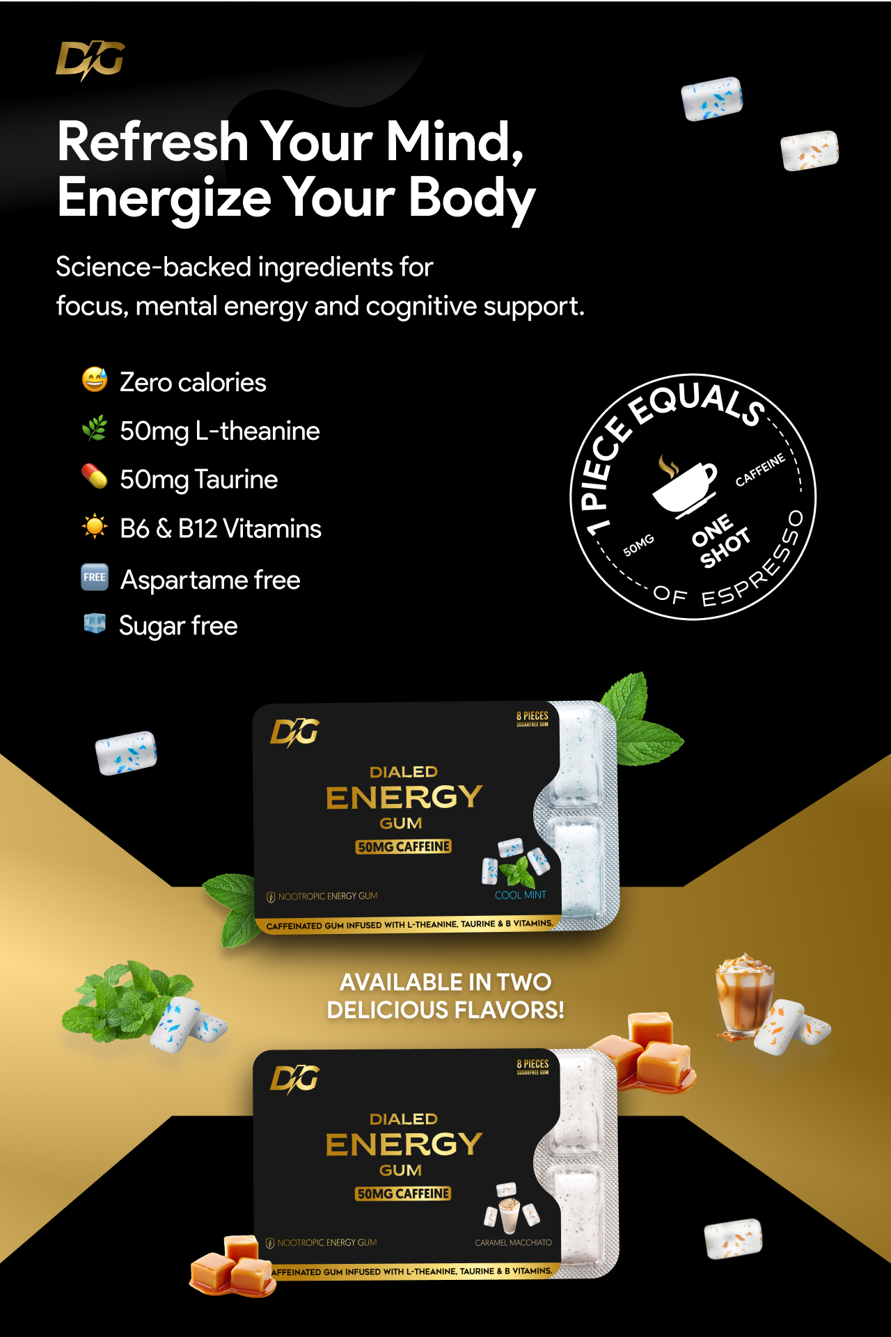 Dialed Gum - Chewable Gum for Improved Energy, Health and Performance