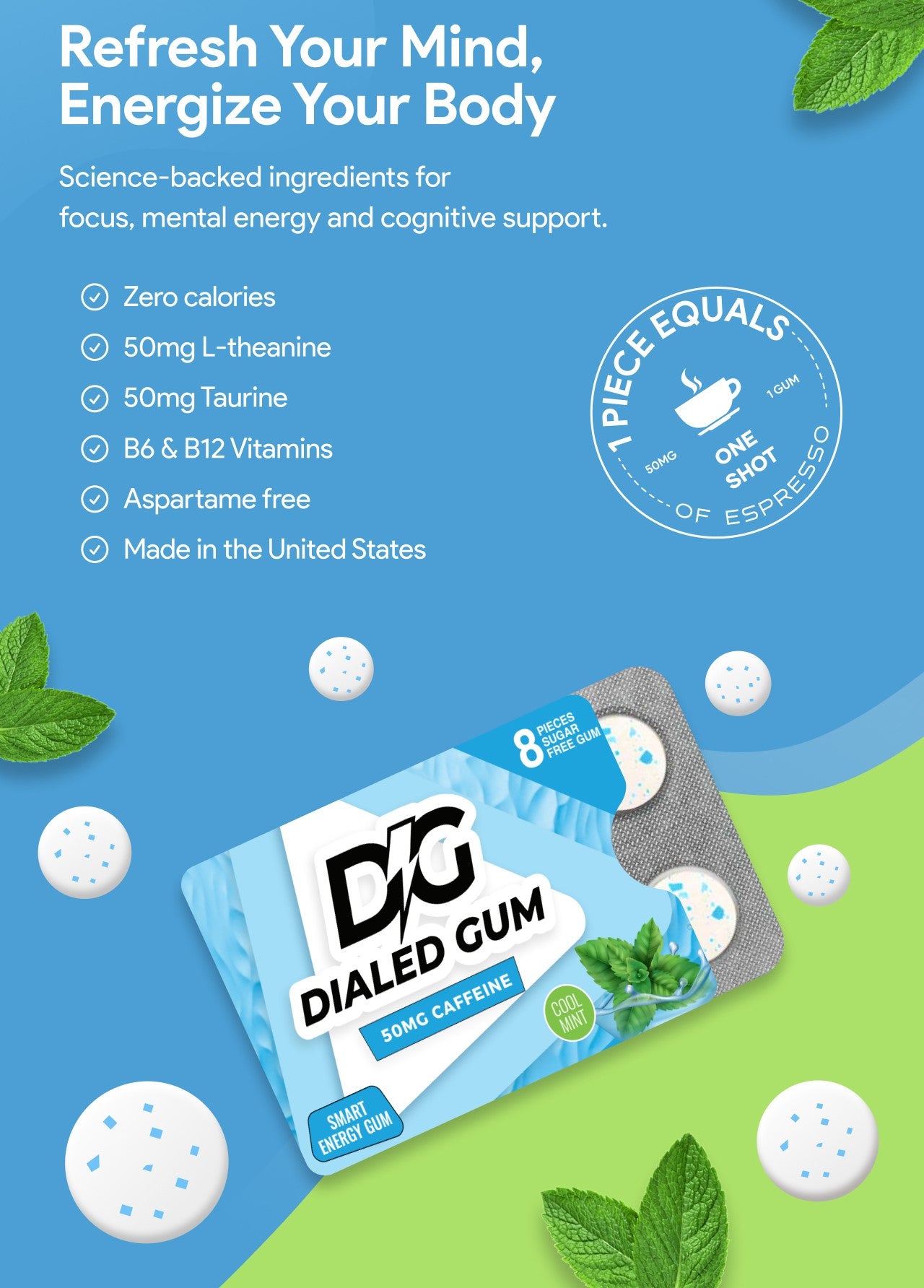 Dialed Gum - Chewable Gum for Improved Energy, Health and Performance